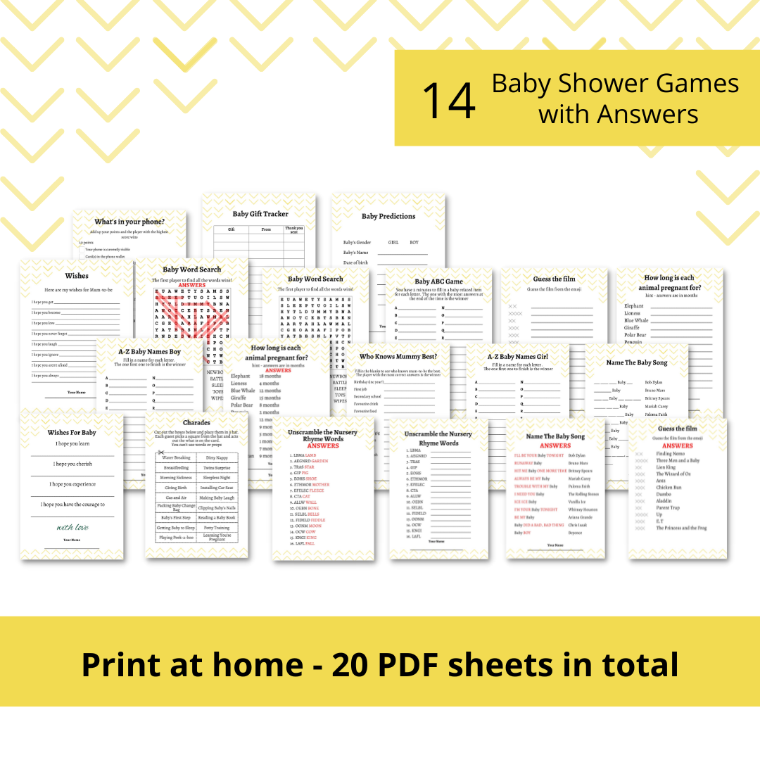 Baby Shower Games – Yellow Chevrons - Easy Peasy Greeny